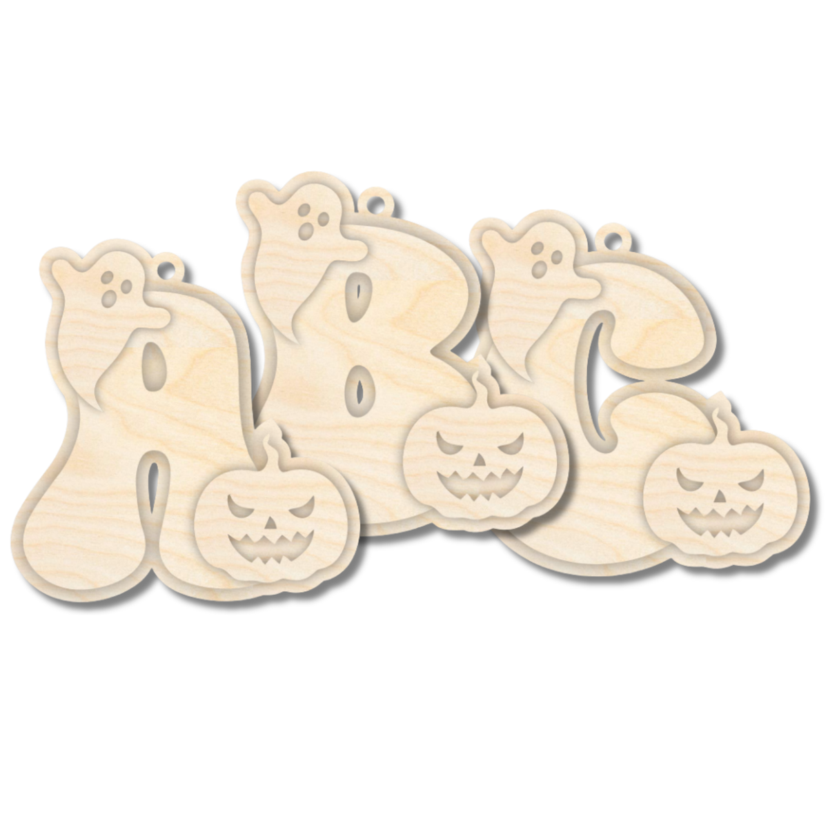 Unfinished Wood Layered Letter Halloween Ghost & Pumpkin Tags | A-Z ...