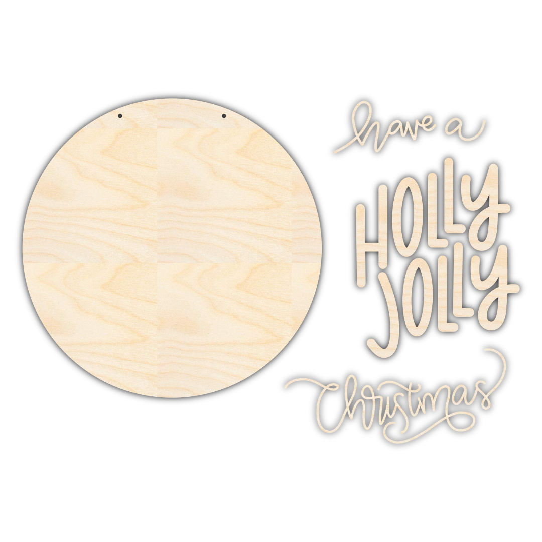 Unfinished Wood Holly Jolly Christmas Door Sign Kit | Wood Craft Cutou ...