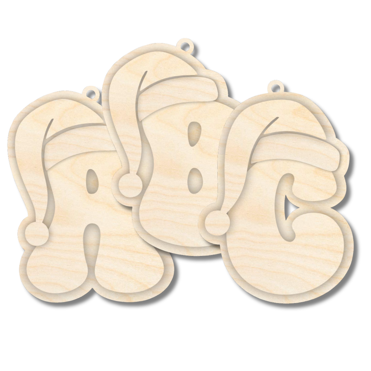 Unfinished Wood Layered Letter Santa Hat Tags | A-Z | 4 Piece | 6" Tal ...