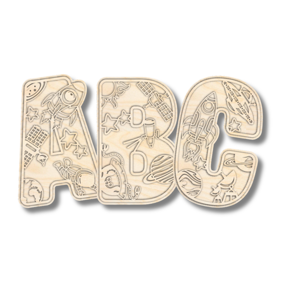 Unfinished Wood Layered Themed Letters | Space | A-Z | 2 Piece | up to ...