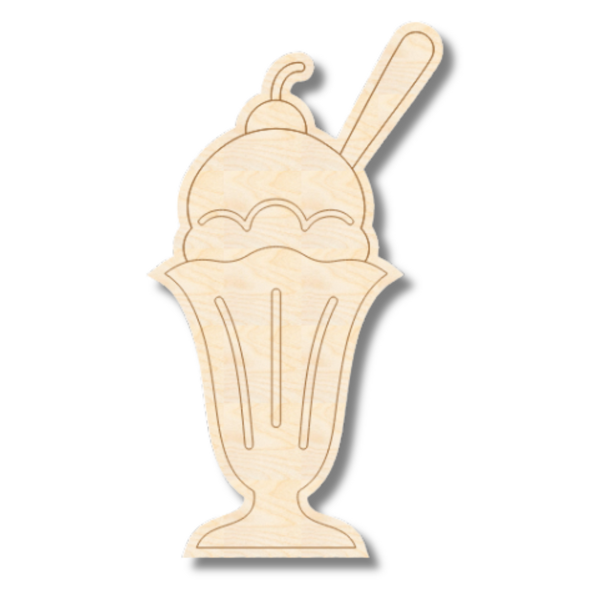 Unfinished Wood Etched Ice Cream Sundae Shape | Paint By Line Crafts ...
