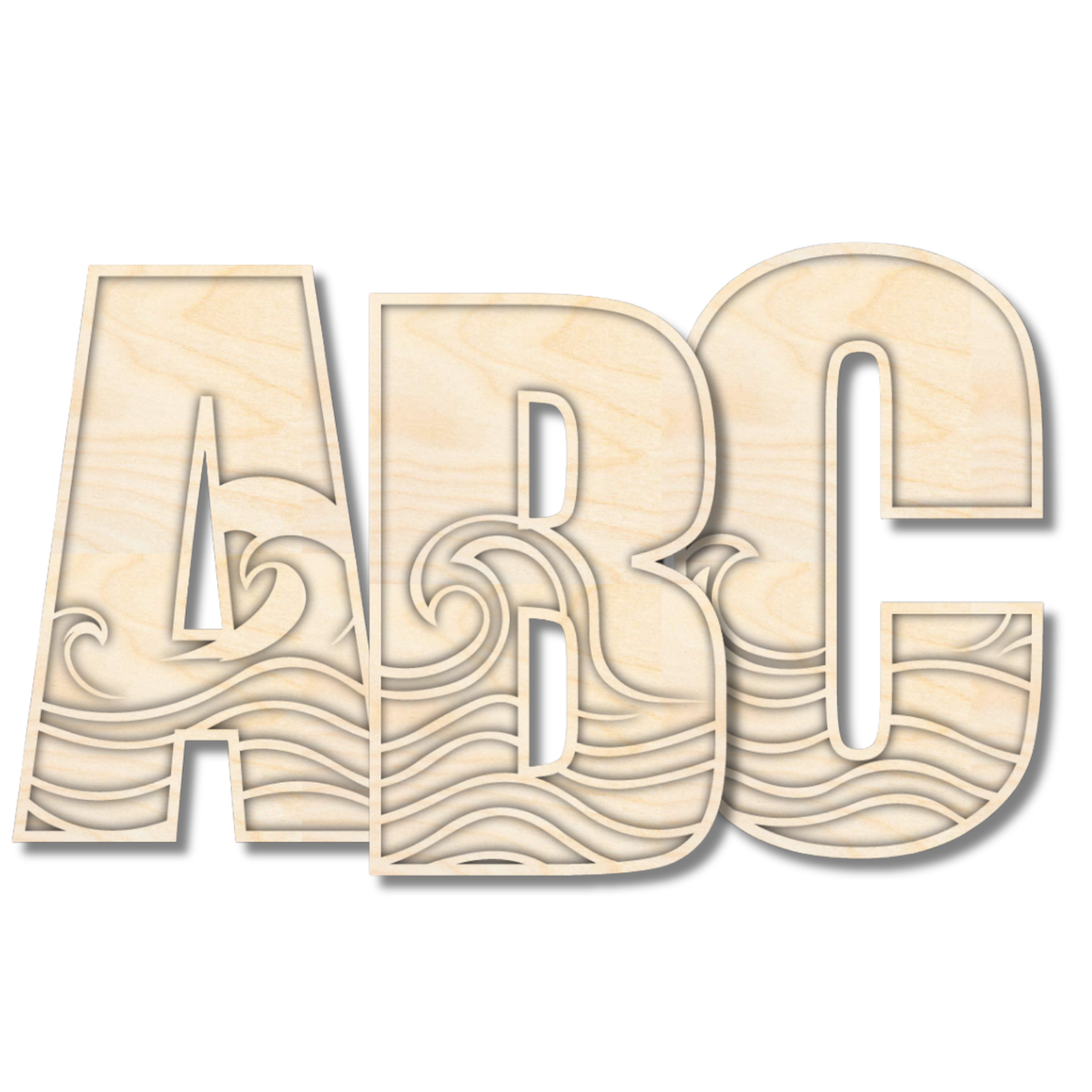 Unfinished Wood Layered Themed Letters | Wave | A-Z | 2 Piece | up to ...