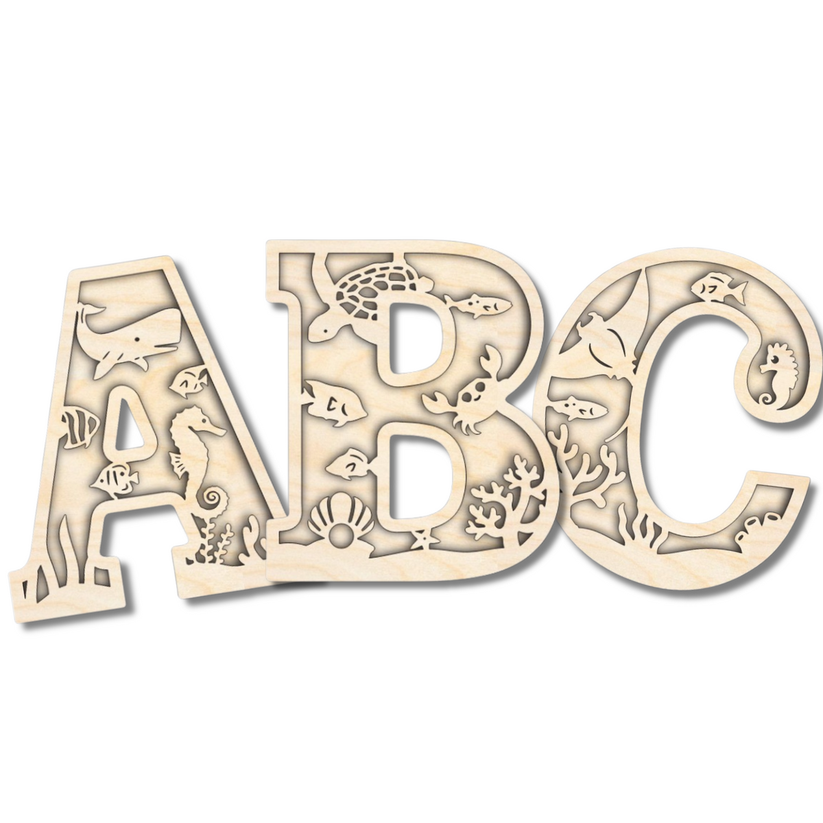 Unfinished Wood Layered Themed Letters | Ocean | A-Z | 2 Piece | up to ...