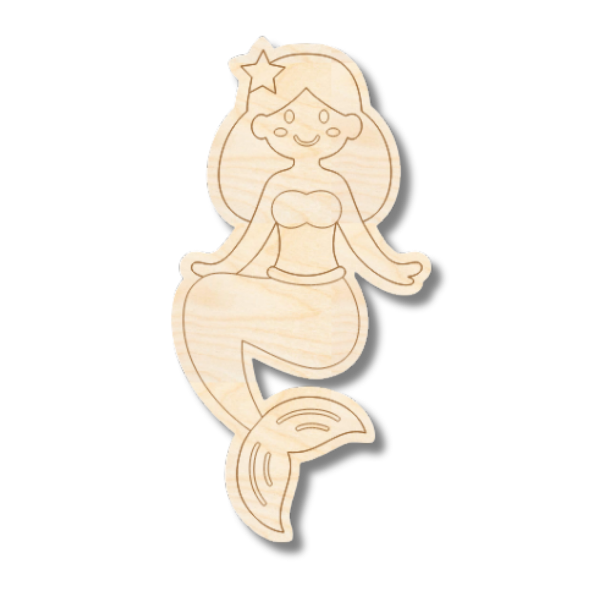 Unfinished Wood Etched Princess Sitting Mermaid Shape | Paint By Line ...
