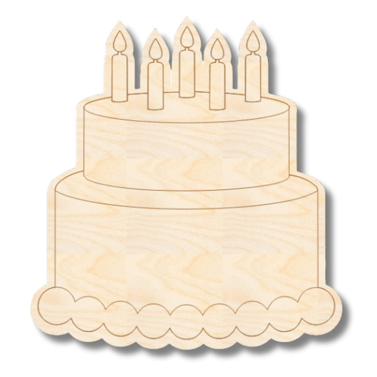 Unfinished Wood Etched Two Tier Birthday Cake Shape | Paint By Line Cr ...