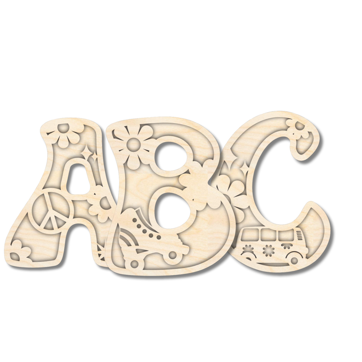 Unfinished Wood Layered Themed Letters | Groovy | A-Z | 2 Piece | up t ...