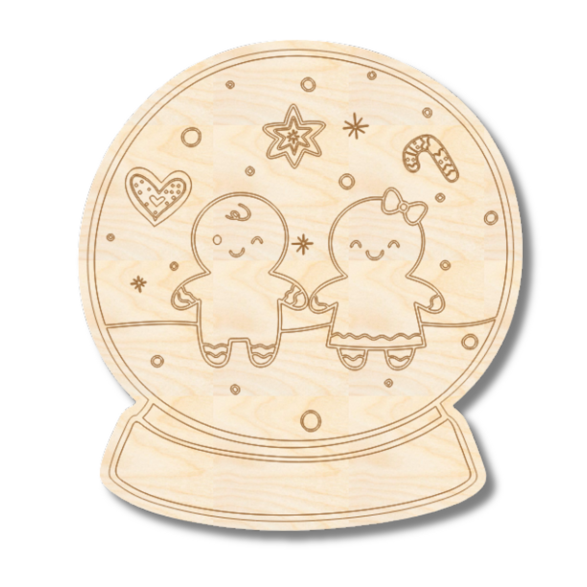 Unfinished Wood Etched Gingerbread Snow Globe Shape | Paint By Line Cr ...