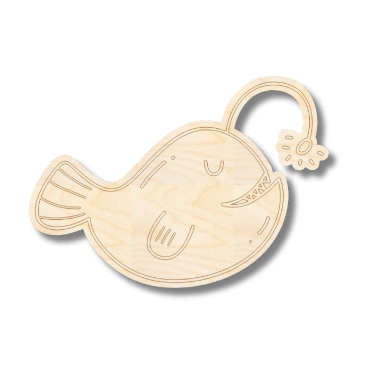 Unfinished Wood Etched Angler Fish Shape | Paint By Line Crafts | up t ...