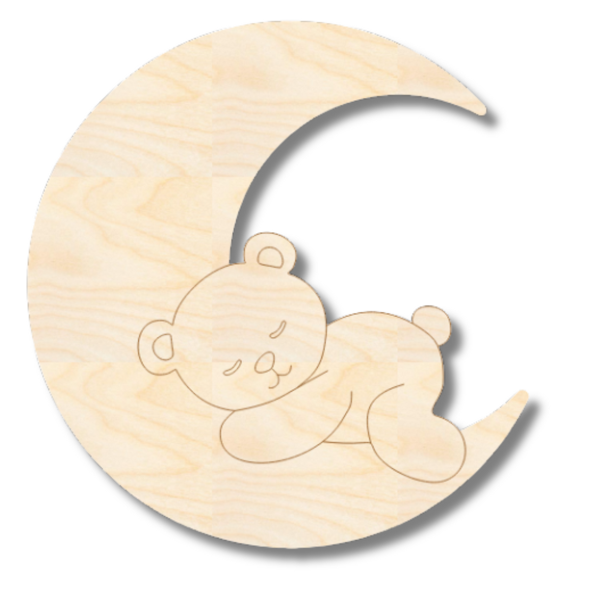 Unfinished Wood Etched Sleeping Bear on Moon Shape | Paint By Line Cra ...