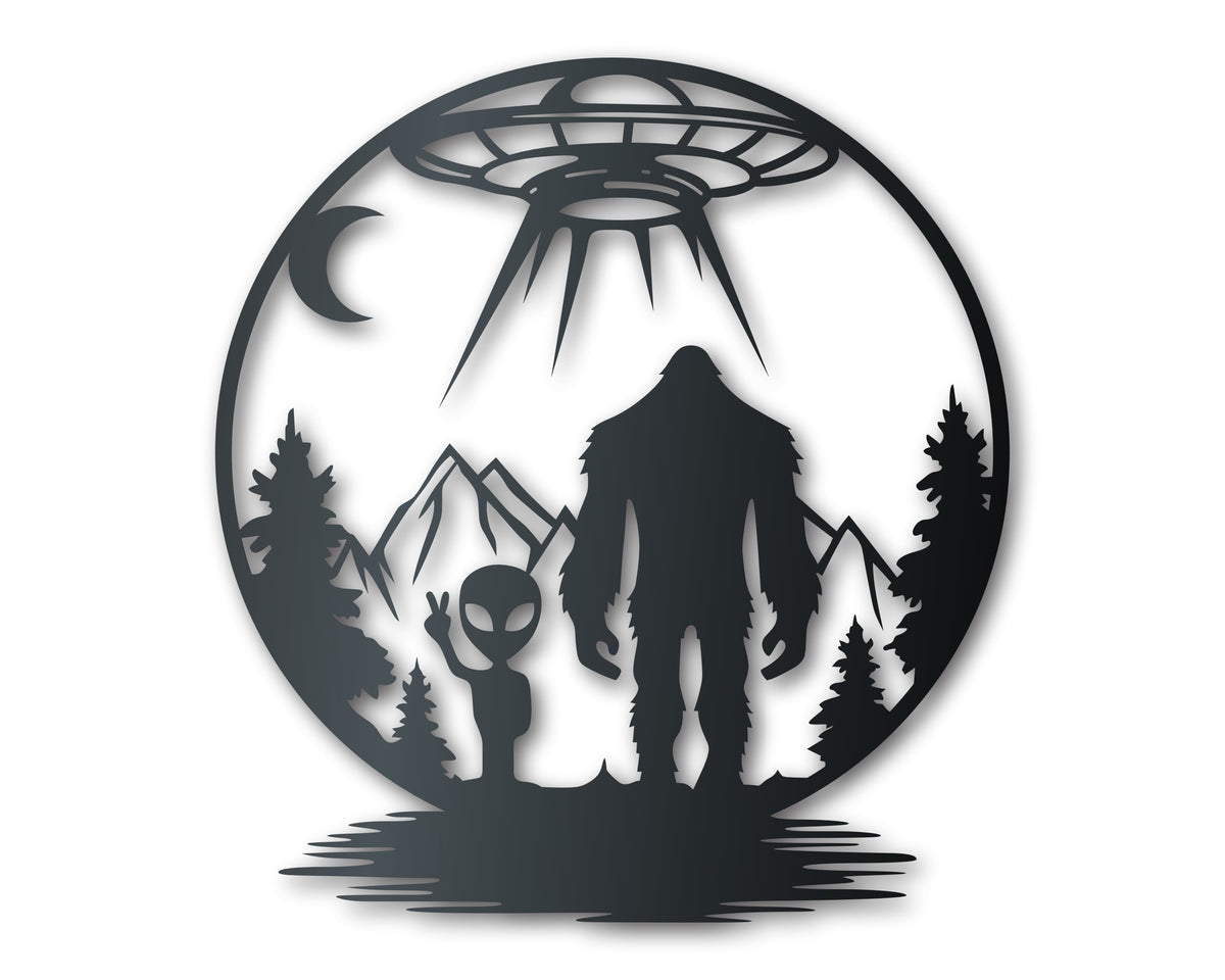 Bigfoot and Alien Metal Wall Art | Indoor Outdoor | Up to 46" | Over 2 ...