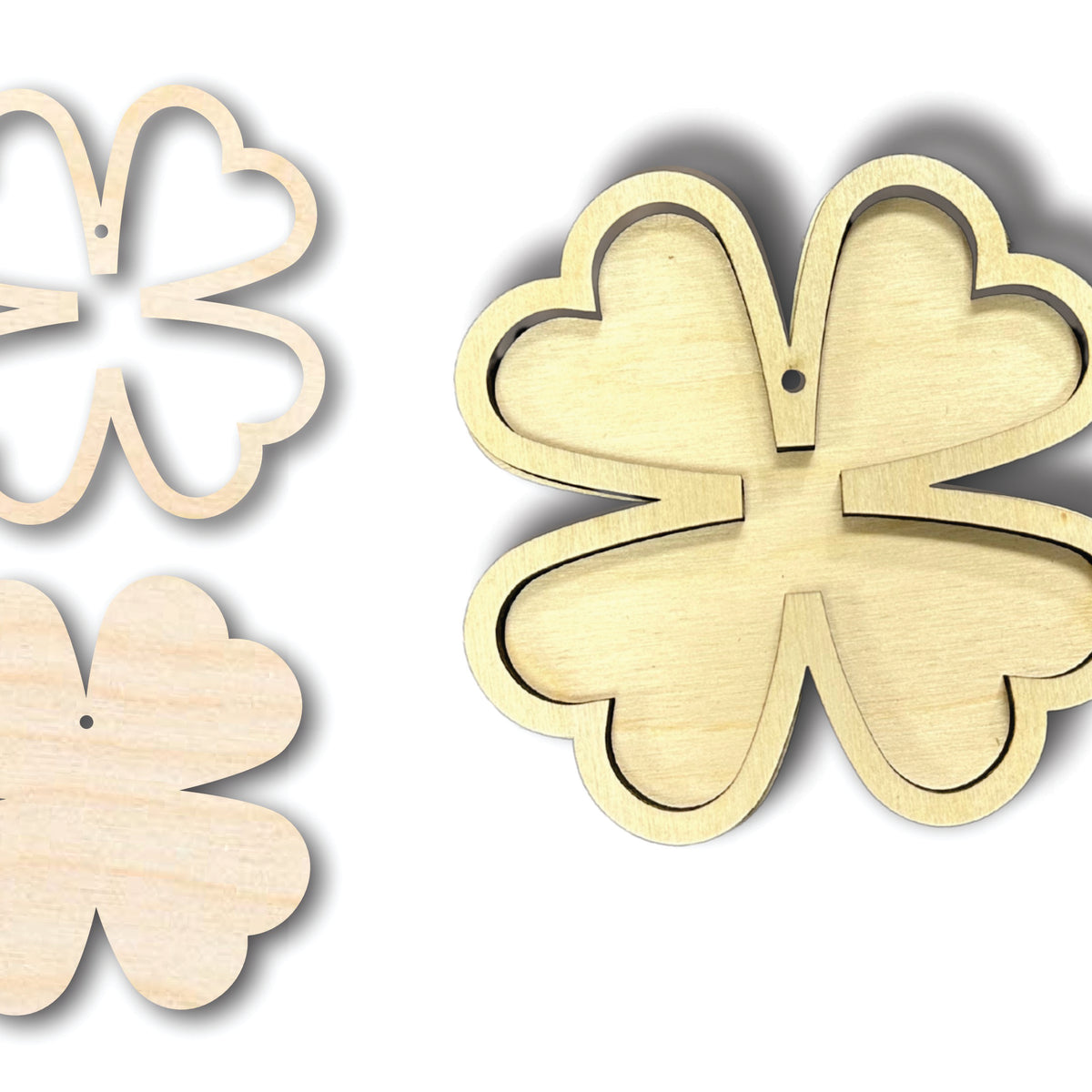 Unfinished Wood 2 Layer Four Leaf Clover Shadowbox Shape | DIY Craft C ...