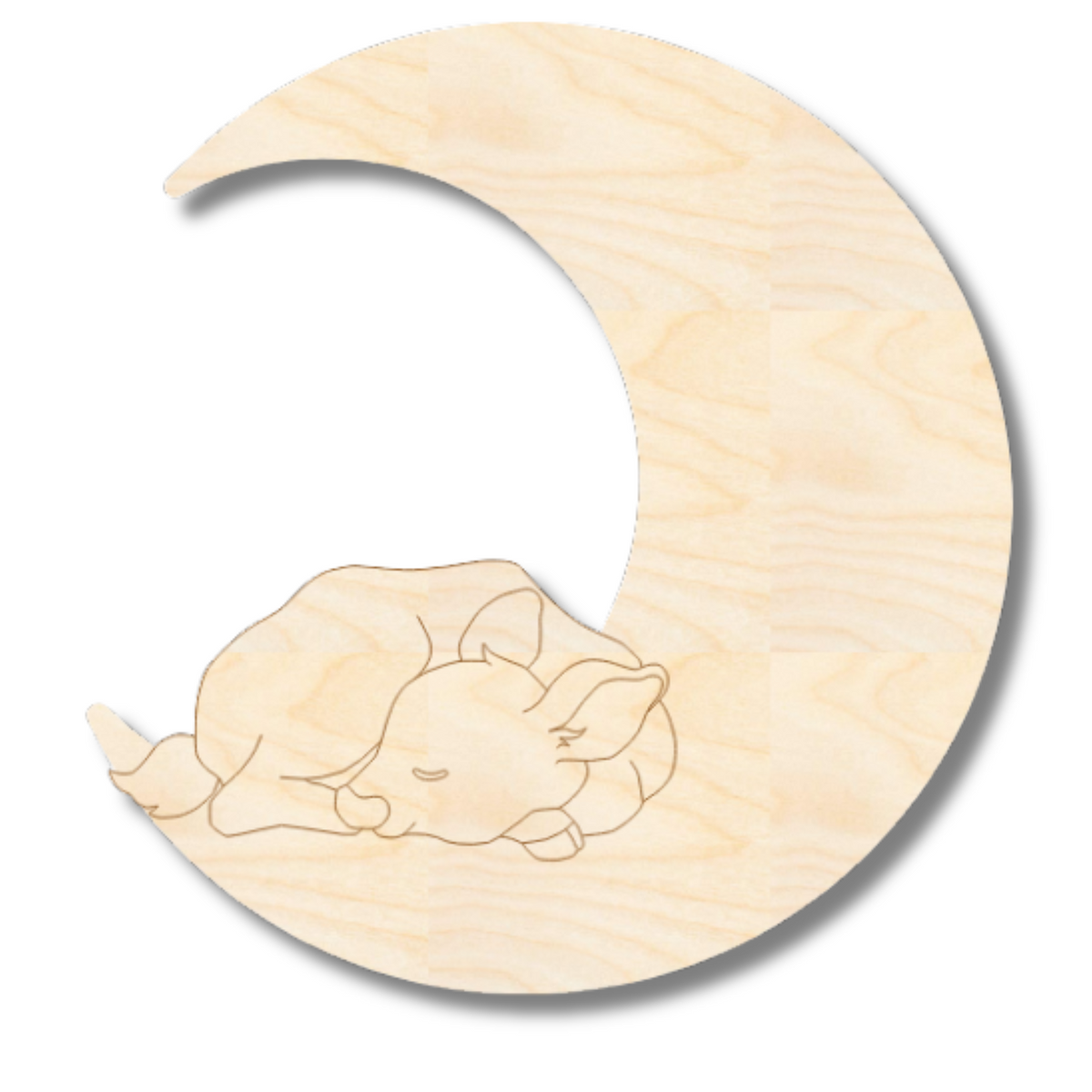 Unfinished Wood Etched Sleeping Deer on Moon Shape | Paint By Line Cra ...