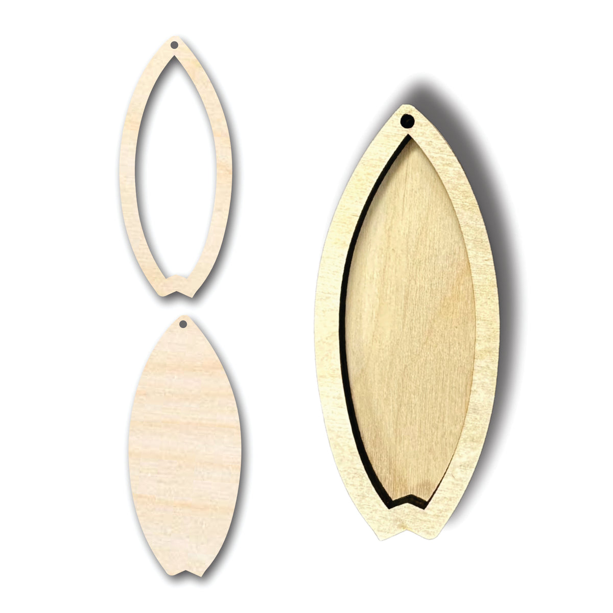 Unfinished Wood 2 Layer Fishtail Surfboard Shadowbox Shape | DIY Craft ...