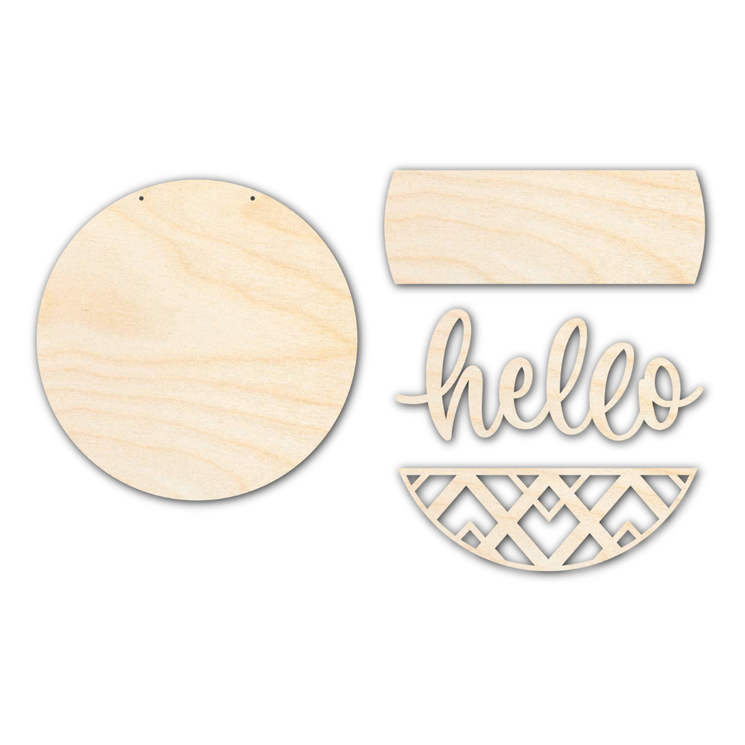 Unfinished Wood Geometric Hello Door Sign Kit | Wood Craft Cutouts | 1 ...