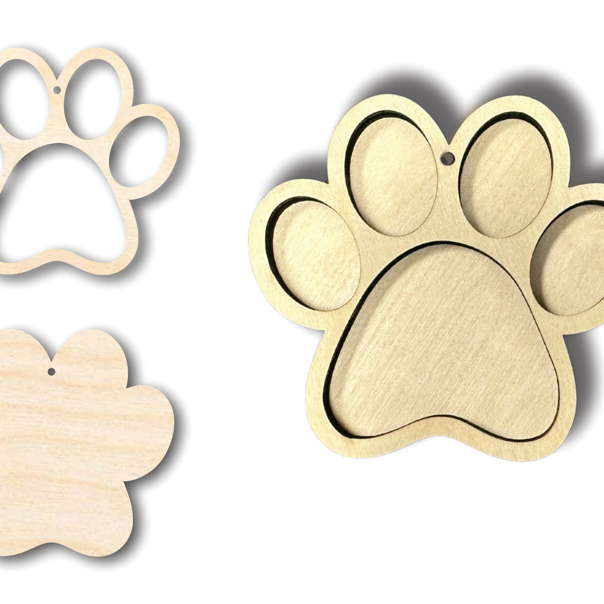 Unfinished Wood 2 Layer Paw Shadowbox Shape | DIY Craft Cutout | up to ...