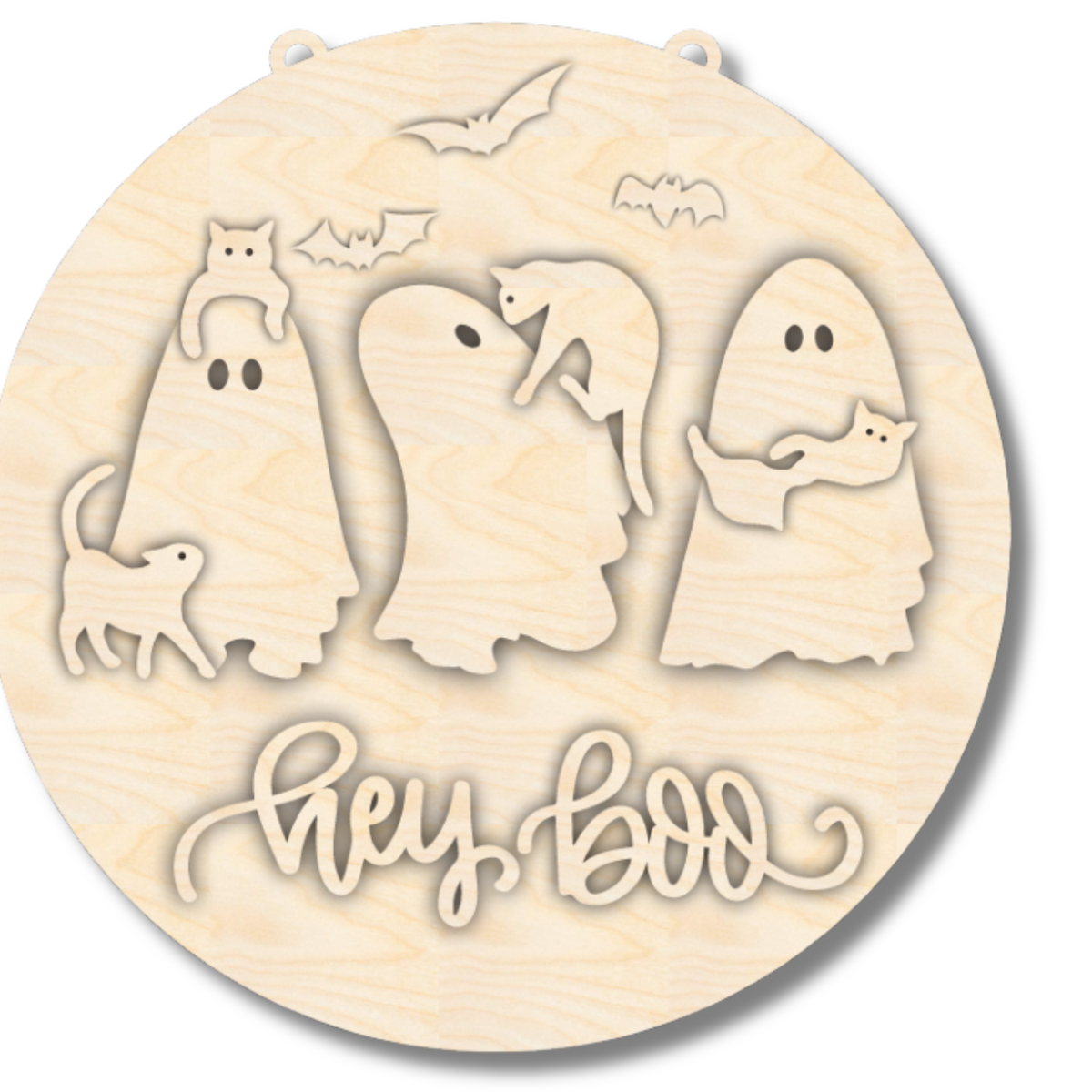 Unfinished Wood Hey Boo Ghost Cat Door Sign Kit | Wood Craft Cutouts ...