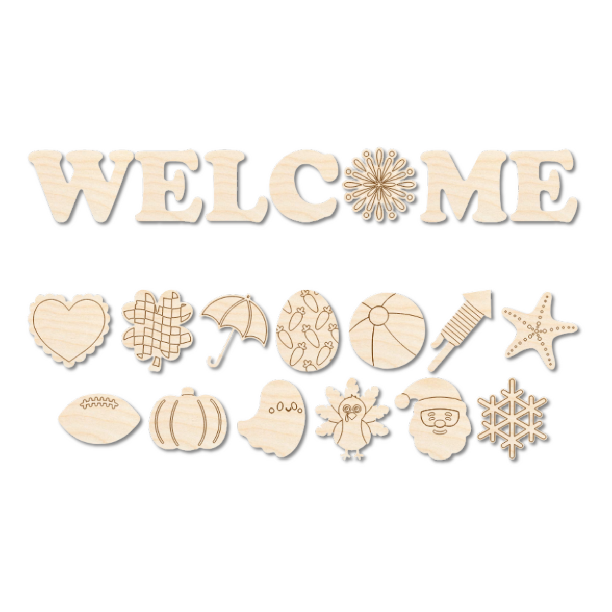 Unfinished Wood ETCHED Interchangeable Welcome Craft Set - up to 48" D ...