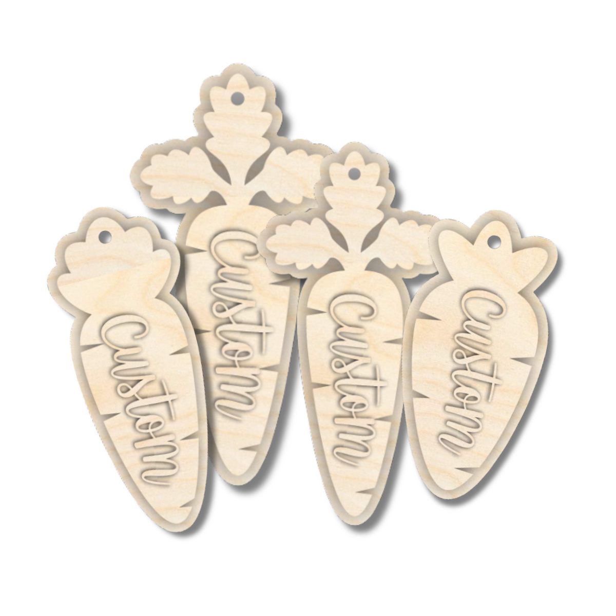 Unfinished Wood Layered Custom Name Carrot Gift Tags | 4 Options | 3 P ...