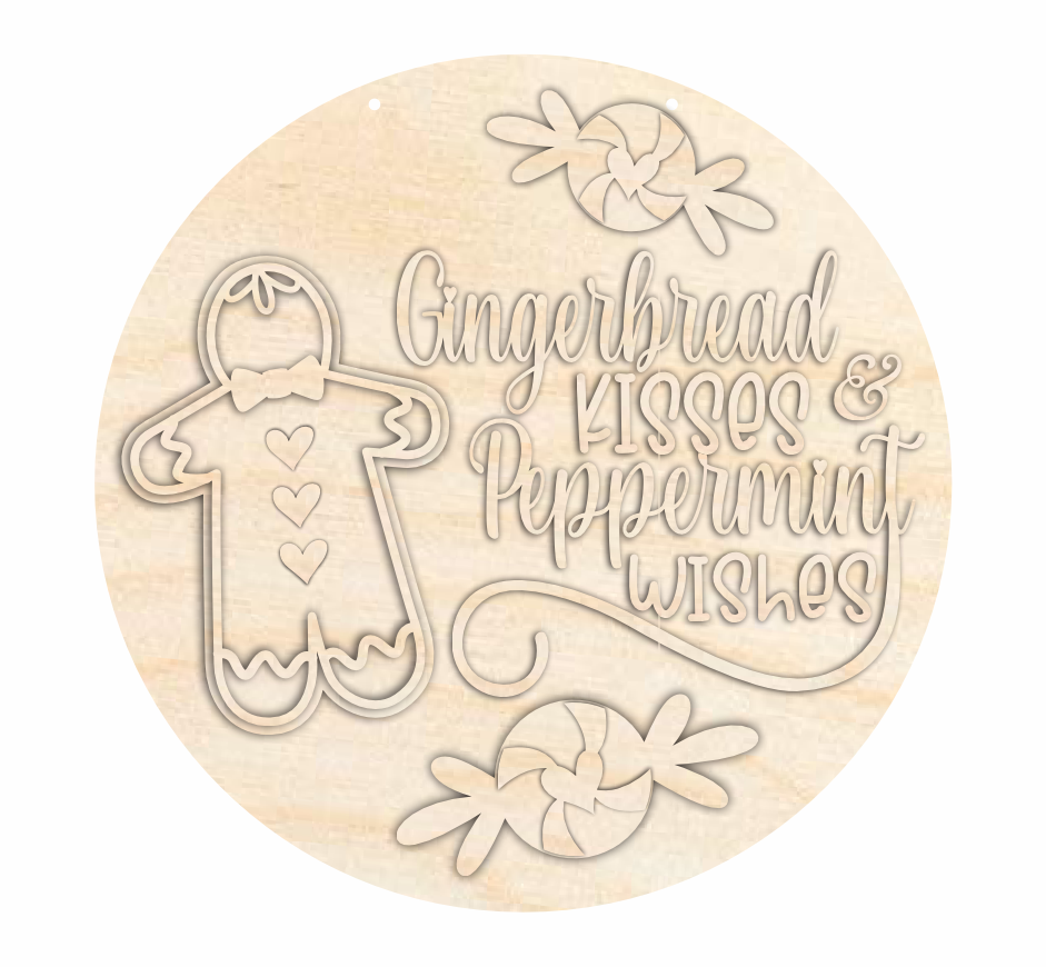 Unfinished Wood Gingerbread Kisses Door Sign Kit | Wood Craft Cutouts ...