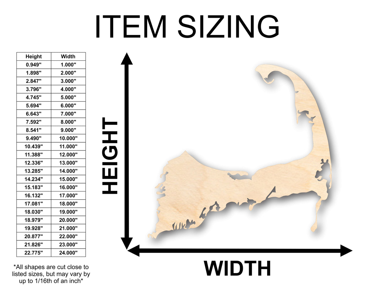 Unfinished Wood Cape Cod Shape - Craft - up to 36" DIY – 24 Hour Crafts