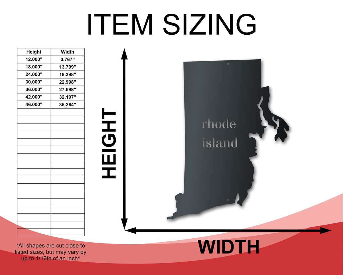 Metal Rhode Island Wall Art - Custom Metal US State Sign - 14 Color Op ...